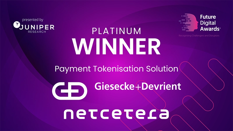 Future Digital Award for Netcetera - For payment tokenization solution from G+D and Netcetera